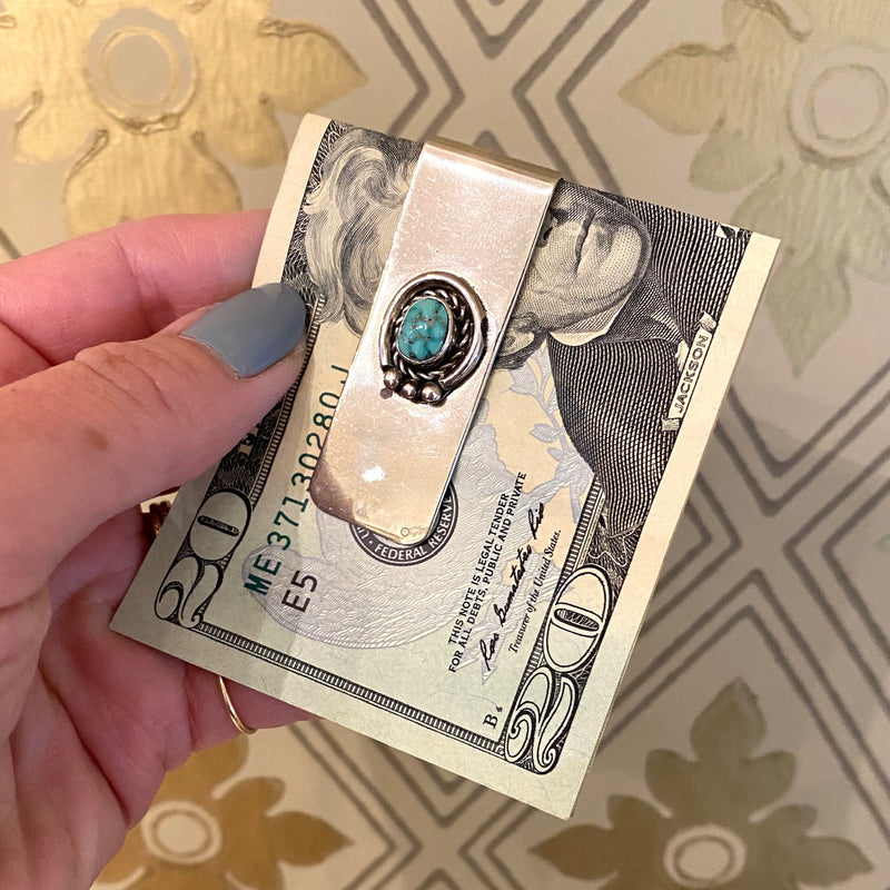 Vintage 1970's Silver and Turquoise Money Clip – GSL
